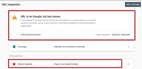 خطای URL is available to Google, but has issues سرچ کنسول